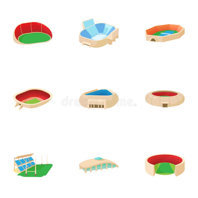 Game at Stadium Icons Set, Cartoon Style Stock Vector - Illustration of ...