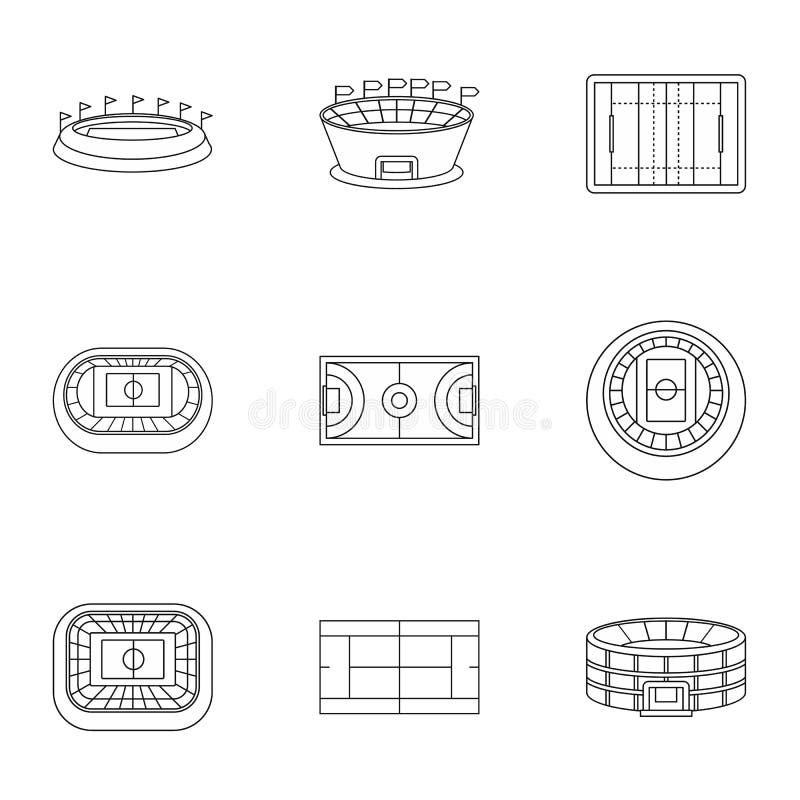 Game at Stadium Icons Set, Outline Style Stock Vector - Illustration of ...