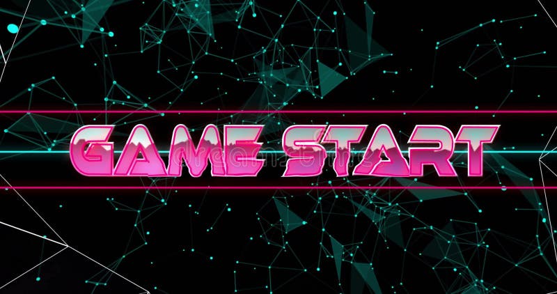 Game Start Text Animation Over Digital Network Connections on Dark ...