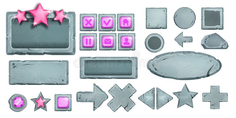 Game Stone Button Set, Vector Rock UI Icons, Cartoon Web Menu ...