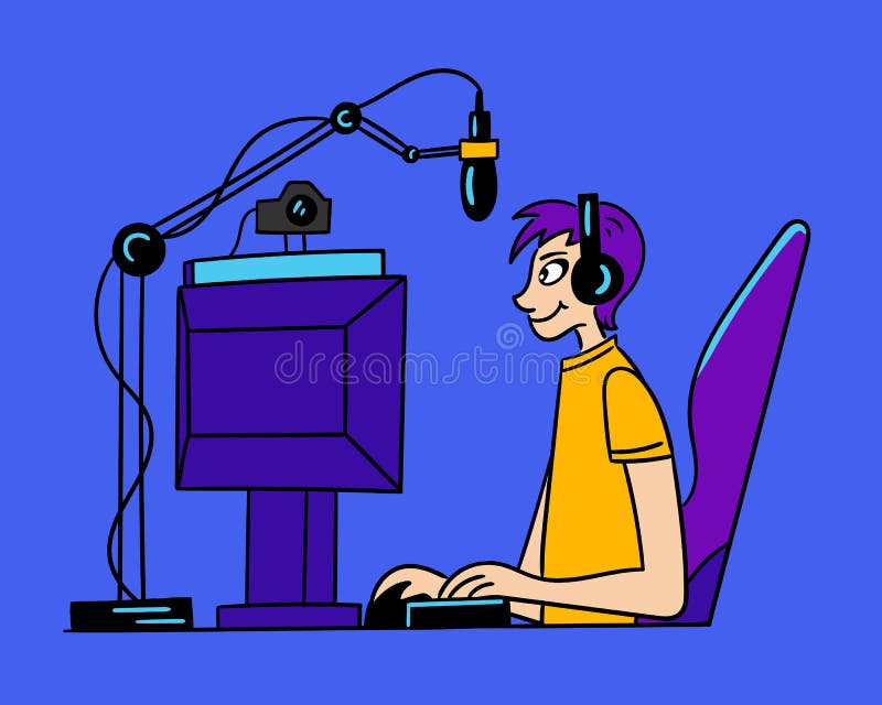 Game Streamer Sits at the Computer and Shoots Video on the Camera ...