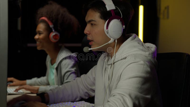 Game Streamer Using Pc Setup Playing Multiplayer First Person Shooter ...