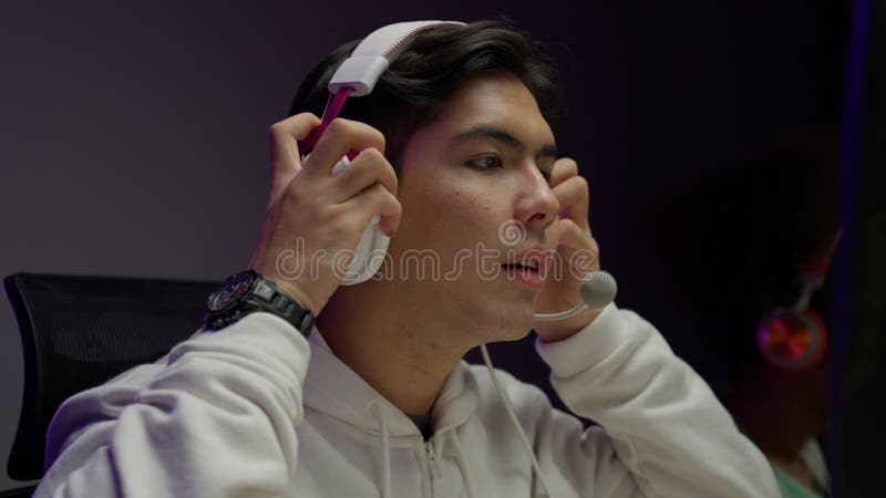 Game Streamer Using Pc Setup Playing Multiplayer First Person Shooter ...