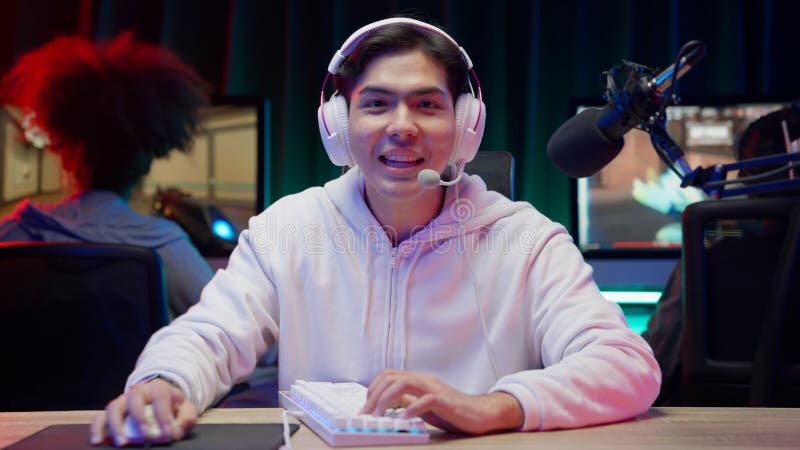 Game Streamer Using Pc Setup Playing Multiplayer First Person Shooter ...