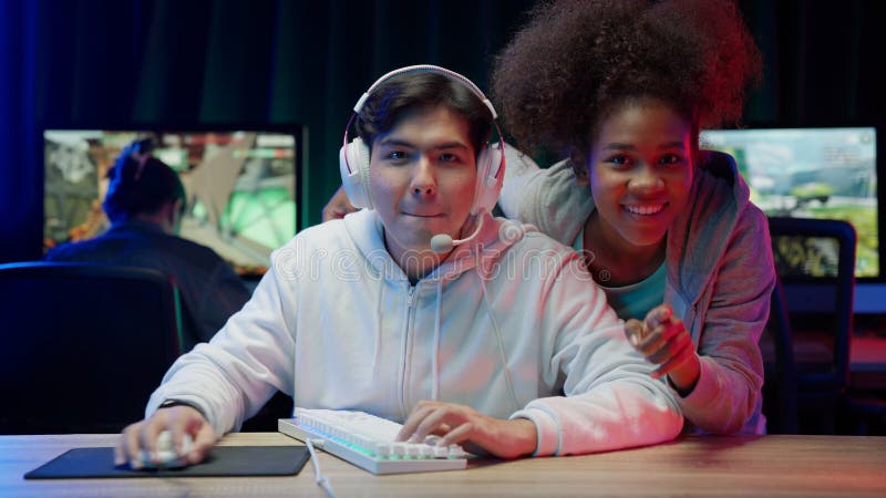 Game Streamer Using Pc Setup Playing Multiplayer First Person Shooter ...