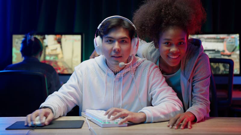 Game Streamer Using Pc Setup Playing Multiplayer First Person Shooter ...