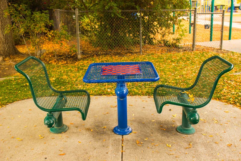 Game Table at Local Park in Fall Stock Photo - Image of leaves, local ...