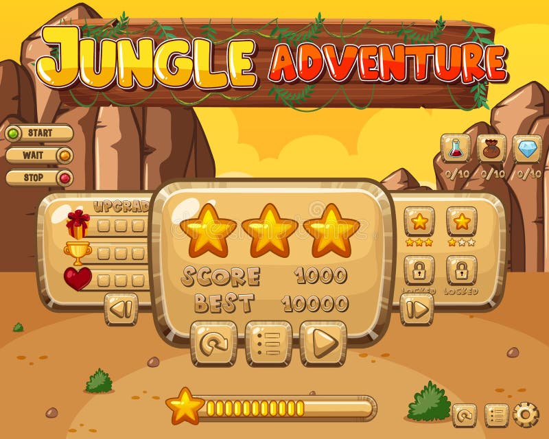 Game Template Design with Jungle Adventure Theme Stock Vector ...