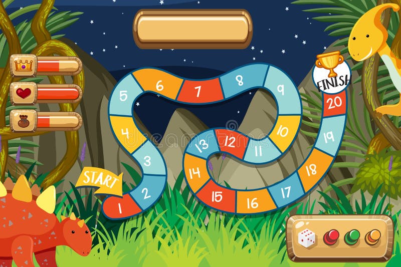 Game Template with Dinosaurs in Forest Stock Vector - Illustration of ...