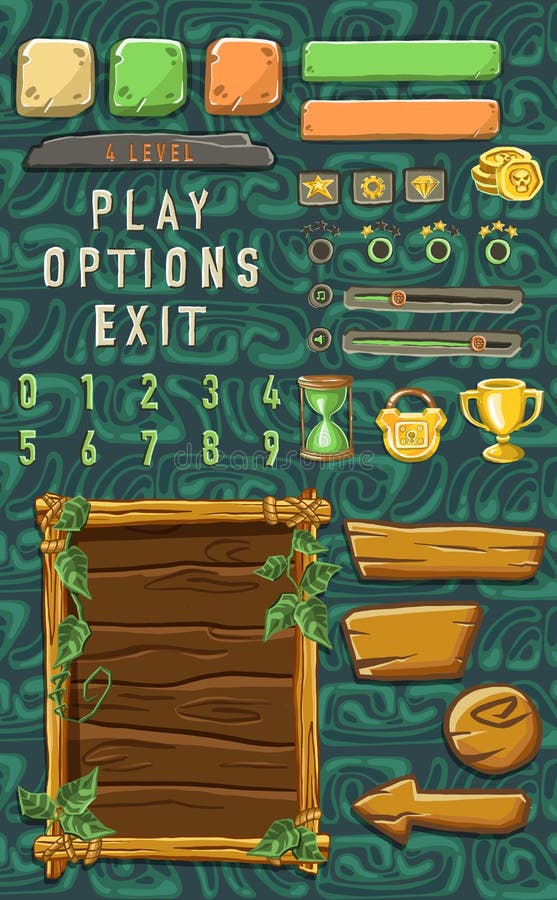 Game Template with Elements of Game Objects Stock Vector - Illustration ...