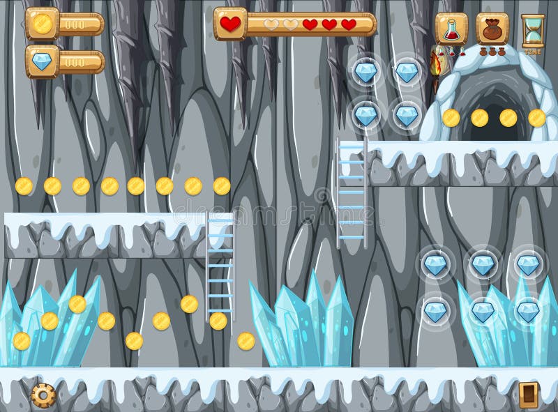 A Game Template Ice Cave Scene Stock Vector - Illustration of imaginary ...