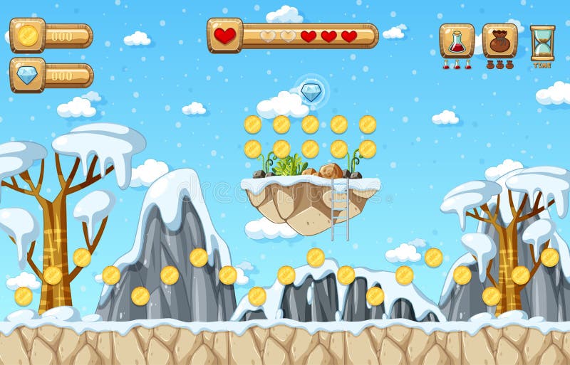 Game Template Snow Falling Scene Stock Vector - Illustration of falling ...