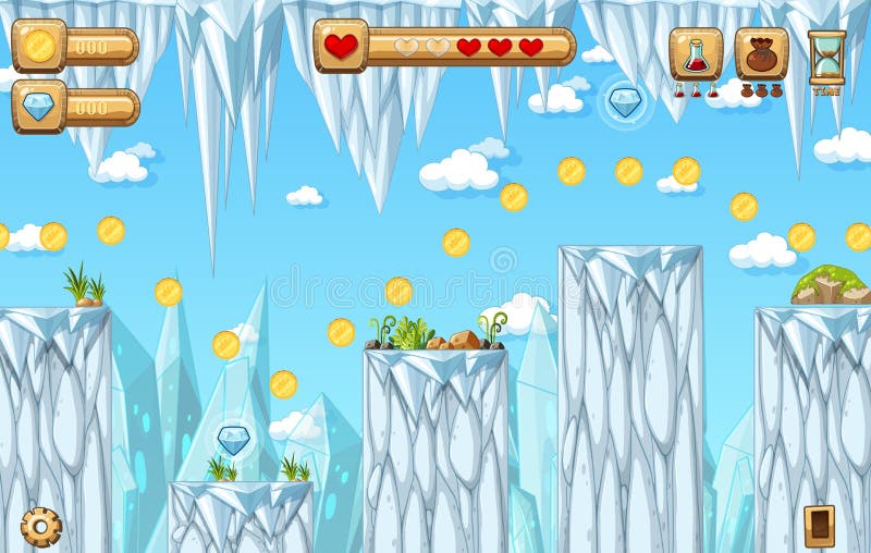 Game Template Snow Falling Scene Stock Vector - Illustration of ...