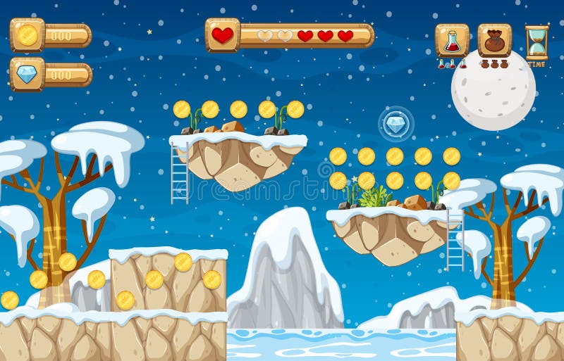 Game Template Snow Falling Scene Stock Vector - Illustration of cold ...