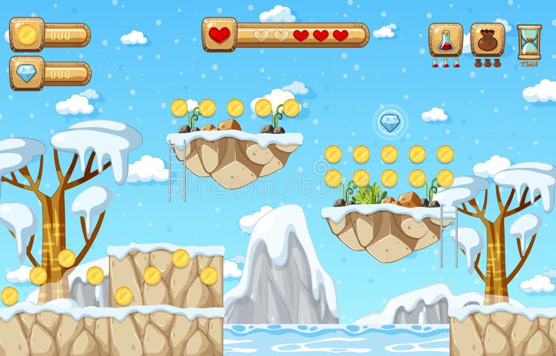 Game Template Snow Falling Scene Stock Vector - Illustration of cold ...