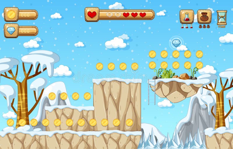 Game Template Snow Falling Scene Stock Vector - Illustration of ...