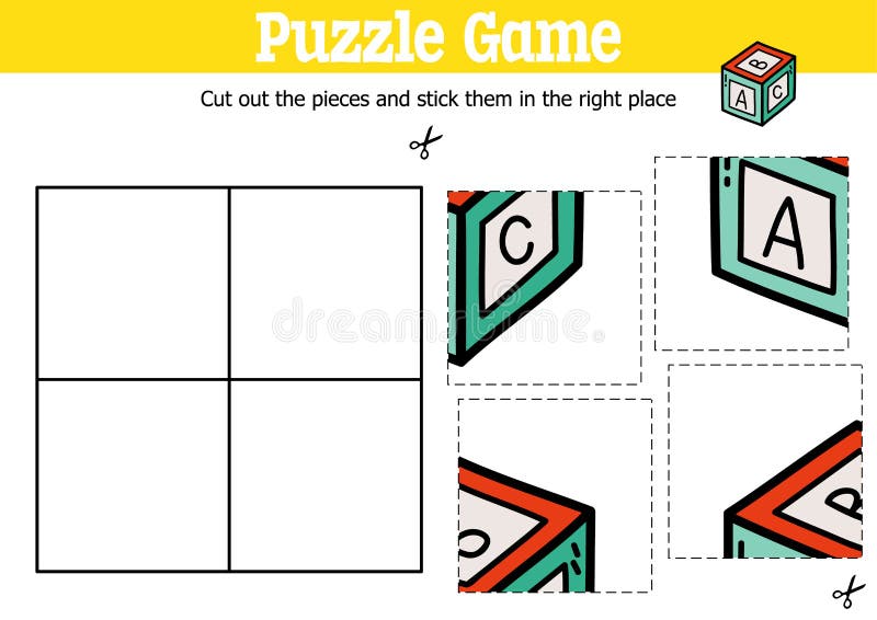 Game To Cut and Stick Pieces with Doodle Alphabet Cube Stock Vector ...