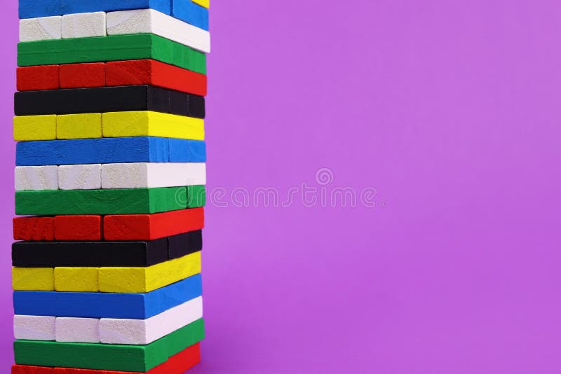 Game Tower of Colored Wooden Blocks, Bricks. Copy Space for Text Stock ...