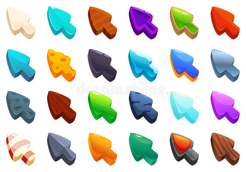 Game Ui Arrow Icons Set Cartoon Mouse Cursor Stock Illustration