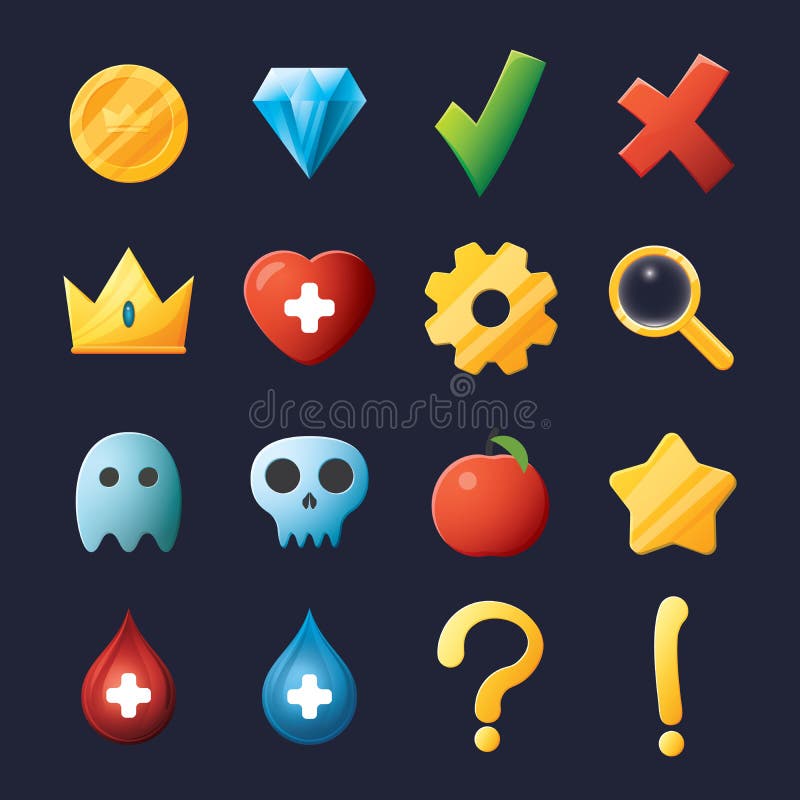 Game UI Assets Set. Gaming User Interface Icons Collection Stock Vector ...