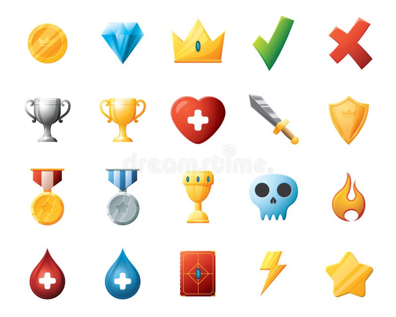 Game Ui Assets Set Gaming User Interface Icons Collection Stock Vector