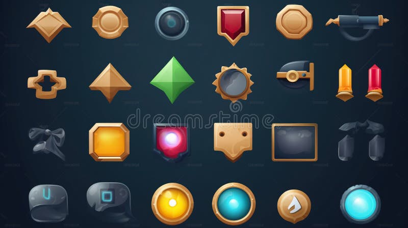Game UI Assets Set. Gaming User Interface Icons Collection. Vector ...