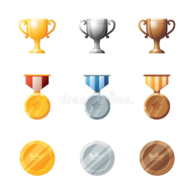 Game UI Assets Set. Gaming User Interface Victory Trophy Icons ...