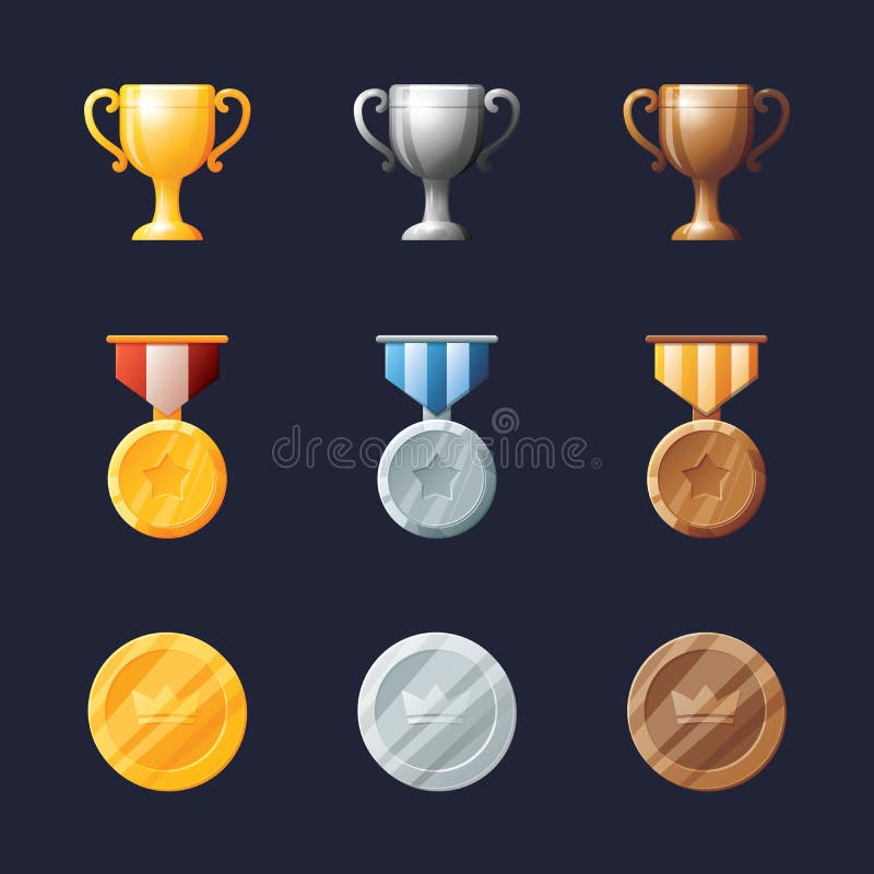 Game UI Assets Set. Gaming User Interface Victory Trophy Icons ...