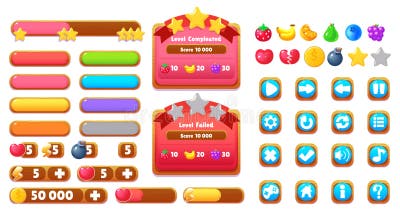 Game UI Buttons. Mobile Application or Game Interface Elements. Cartoon ...