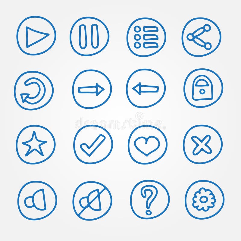 Game UI Buttons - Set of Vector Doodle Hand Drawn Stock Vector ...