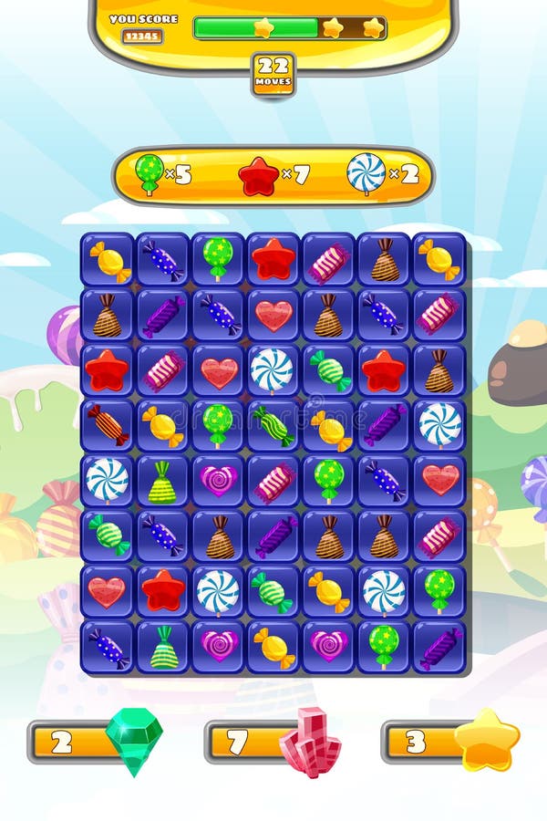 Game UI Candy Match 3 Set Game Icons, Buttons, and Elements Interface ...