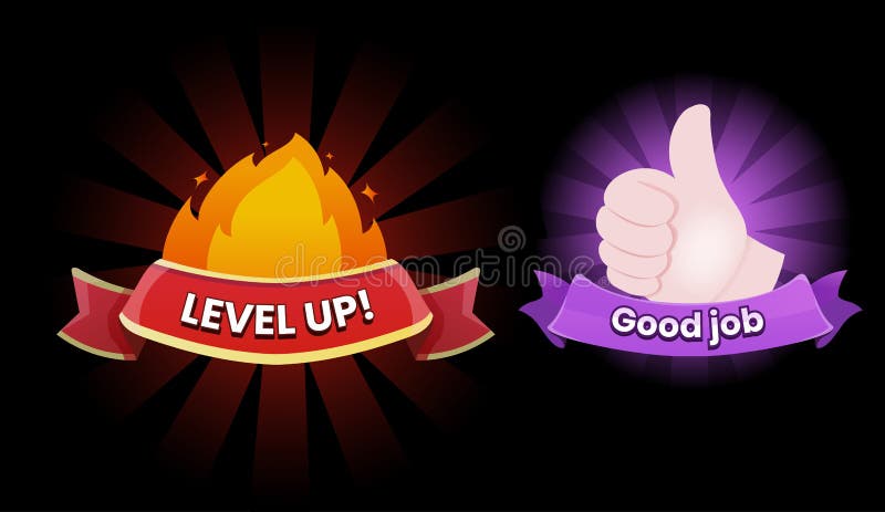 Game Ui Elements. Level Up and Good Job Icons Stock Vector ...
