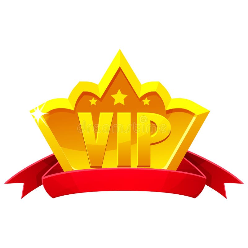 Game UI VIP Icon Gold Crown with Red Ribbon. Vector Design Icon Stock ...