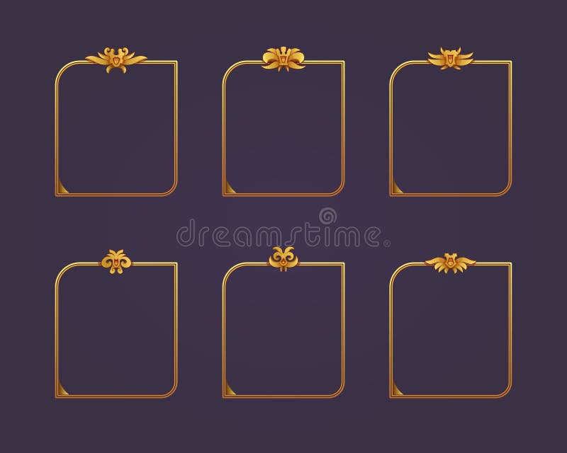 Game User Interface Design with Golden Frames. Gold Vector Frames Set ...