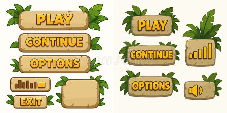 Game User Interface Elements with Natural Stone and Leaf Design Stock ...