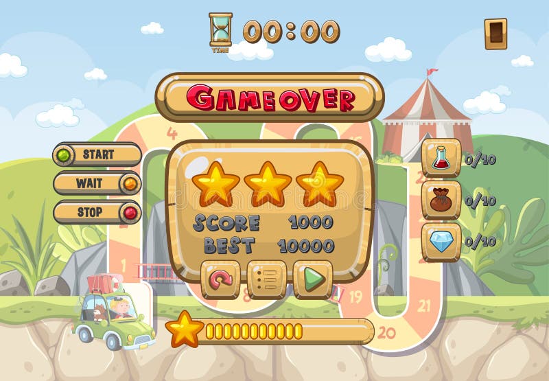 Game User Interface with Game Over and Three Stars Stock Vector ...