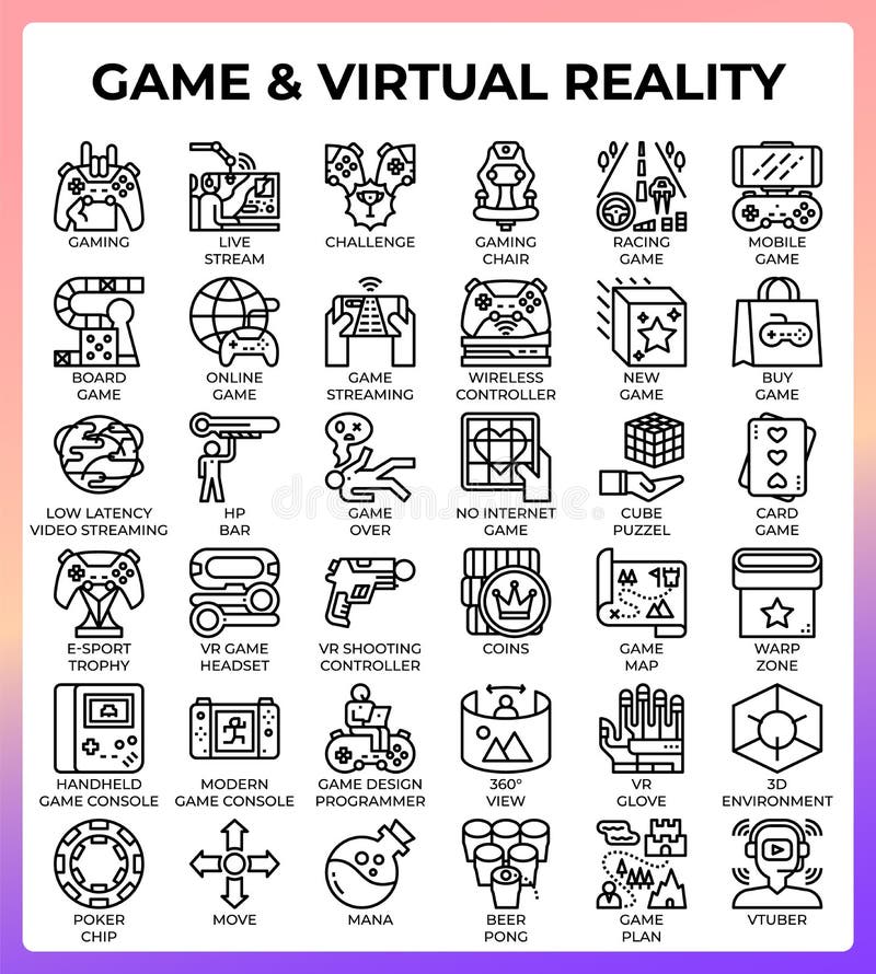 Game and Virtual Reality Icon Set Stock Vector - Illustration of glove ...