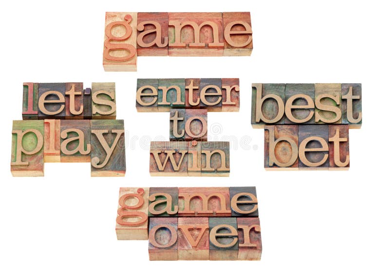 Game - Word Collage in Letterpress Type Stock Photo - Image of wood ...