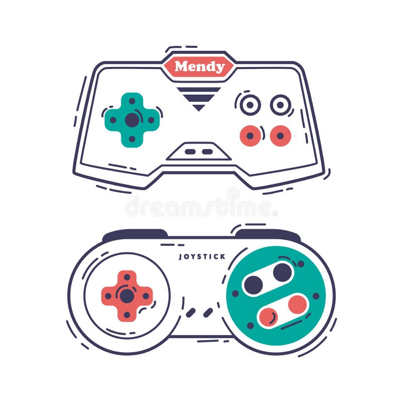 Gamepad As Game Controller and Input Device for Video Game Console Outline Vector Set Stock ...