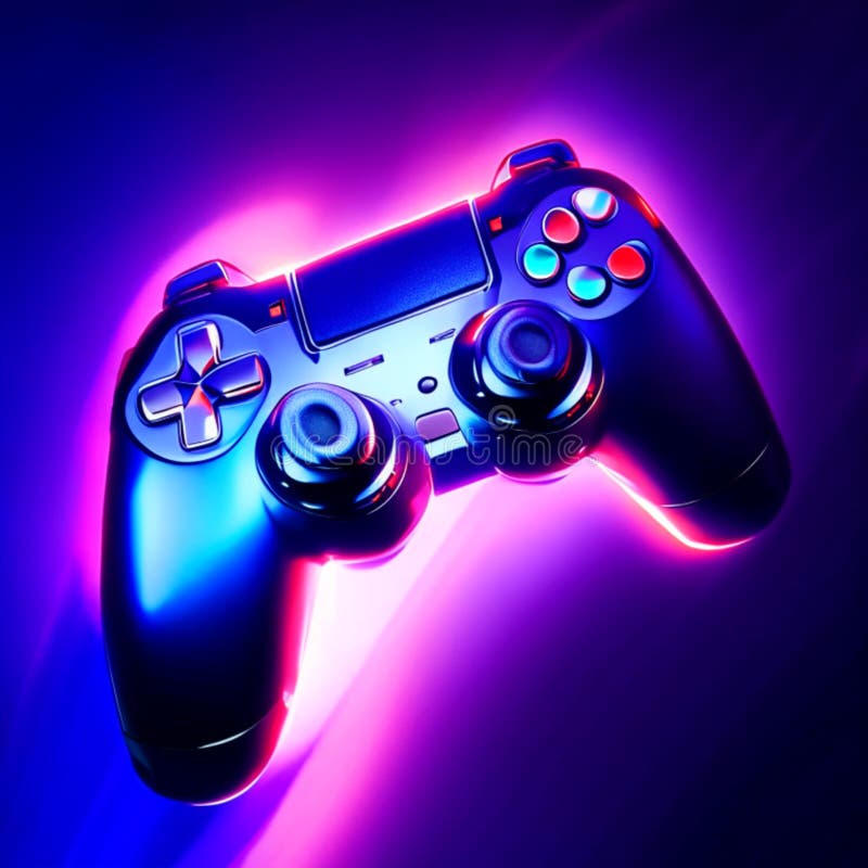 Gamepad in Neon Light. 3d Rendering. Computer Digital Drawing Stock ...
