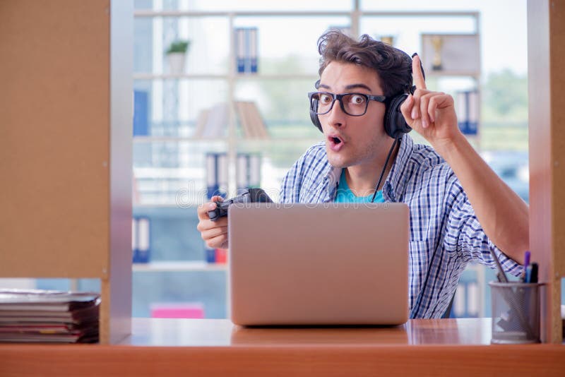 The Gamer Addict Playing Computer Games at Home Stock Photo - Image of ...