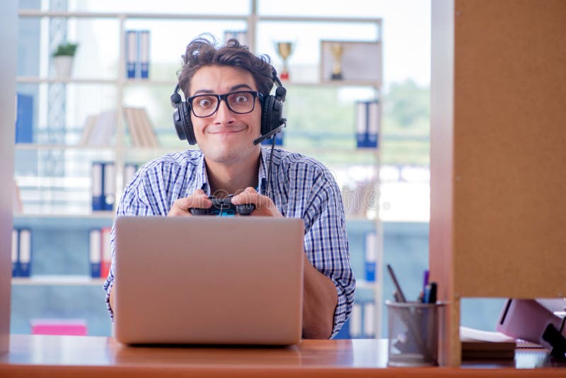 The Gamer Addict Playing Computer Games at Home Stock Photo - Image of ...