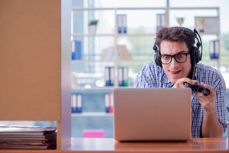 The Gamer Addict Playing Computer Games at Home Stock Image - Image of ...