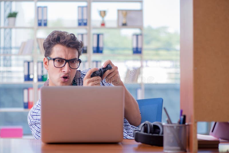 The Gamer Addict Playing Computer Games at Home Stock Image - Image of ...