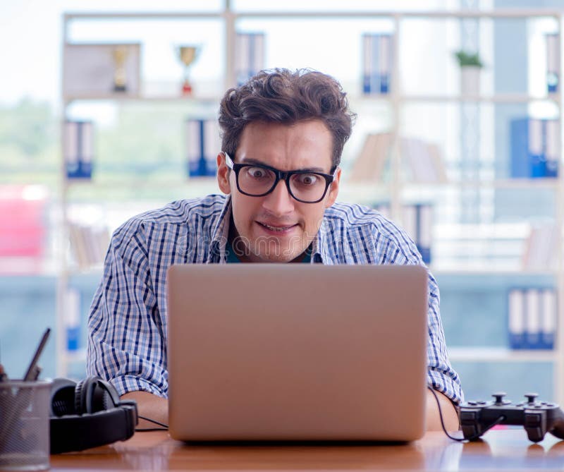 Gamer Addict Playing Computer Games at Home Stock Image - Image of ...