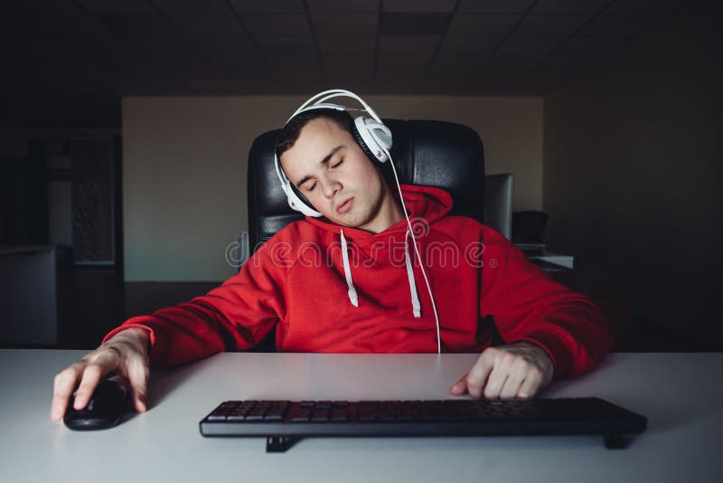 Gamer Asleep at Home on the Computer. Young Man Sleeping at Home ...