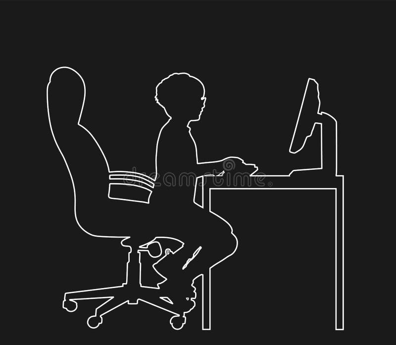 Gamer Boy Play Video Game on Computer Vector Line Contour Silhouette on ...