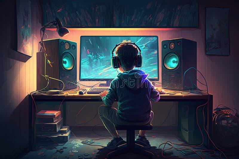 Boy Sitting Front Computer Stock Illustrations – 470 Boy Sitting Front ...