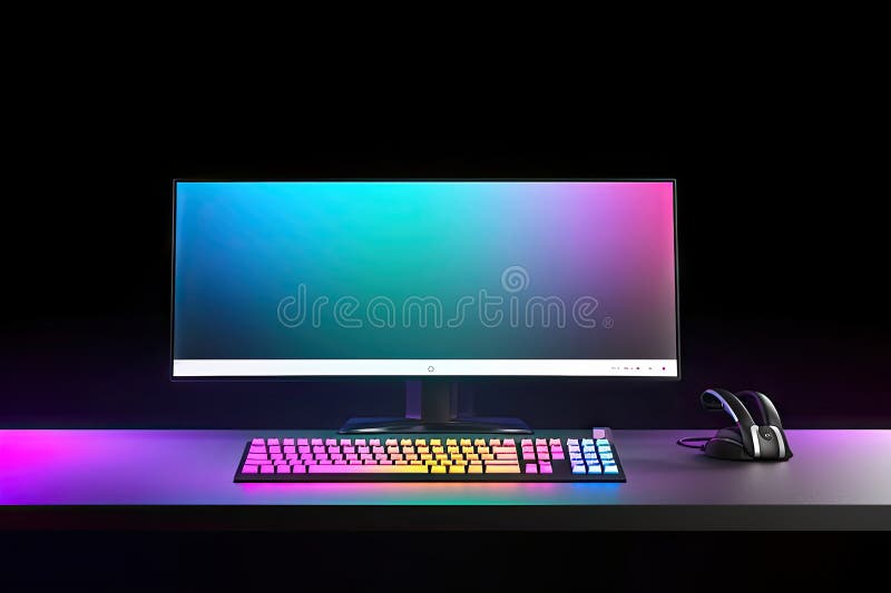 Gamer Computer Desktop RGB Lights Background, Modern PC Computer White ...