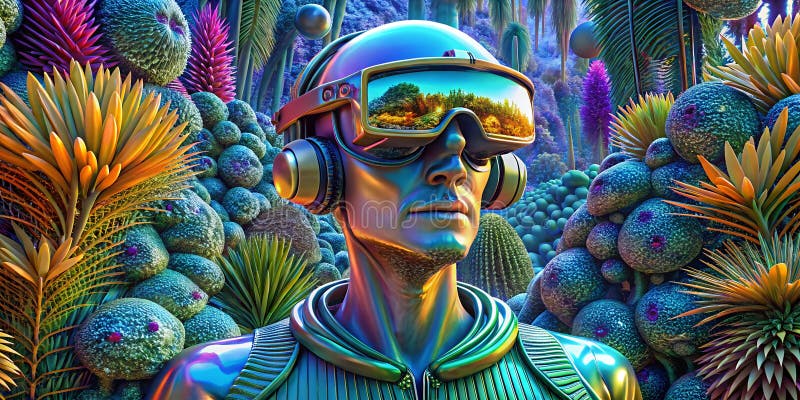 A Gamer Exploring Digital Worlds through Virtual Reality Glasses Stock Illustration ...